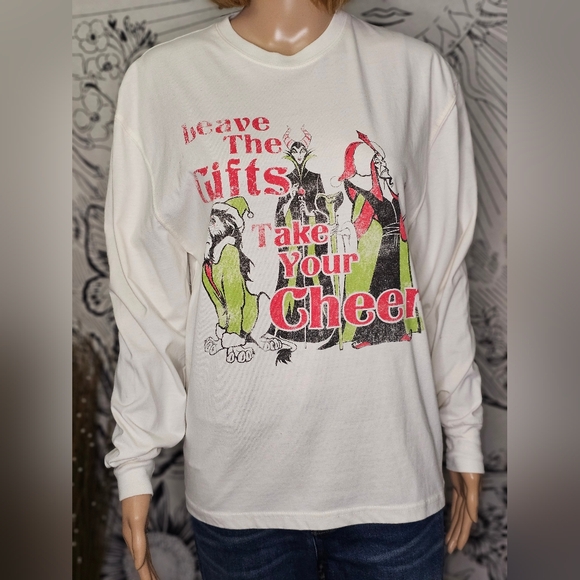 Disney | Tops | Disney White Graphic Ls Villain Design Leave The Gifts ...